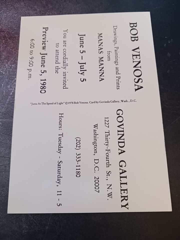 art postcard artist Govinda gallery invitation Bob Venosa Drawings ...