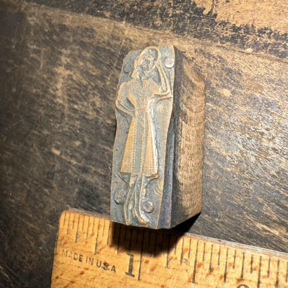 Print Block ( Beautiful Woman in Dress & Hat ) Copper Face. 1940’s Look ...