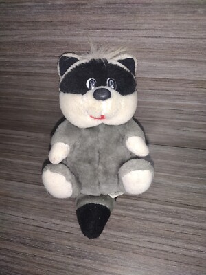 Vintage 1995 Fable Toy Gray Black & White Raccoon Stuffed Animal Plush ...