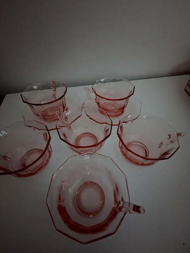 Vintage Cambridge Decagon Pink Depression Glass 6 Cups & 2 Saucers | eBay