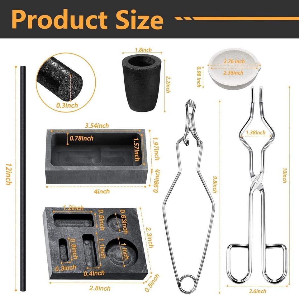 8 Pcs Graphite Crucible Ingot Mould Kit, Includes Crucible Tongs Gold ...