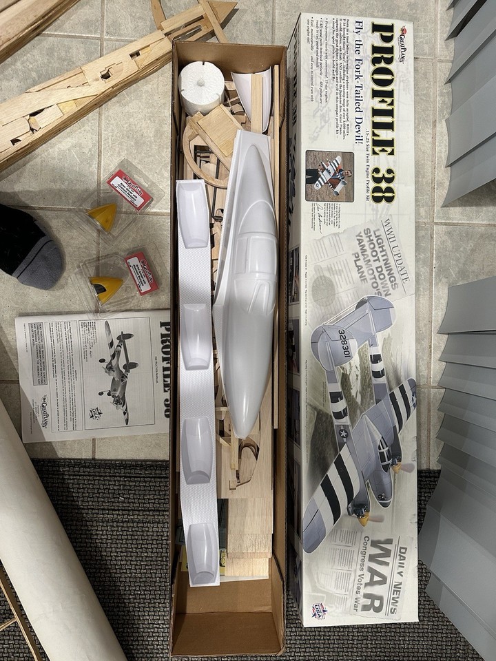 Great Planes Profile 38 P-38 Balsa R/C Model Airplane Kit 50" WS - NEW ...