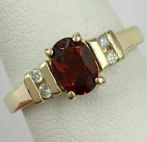 3Ct Lab-Created Red Garnet & Diamond Engagement Ring 14k Yellow Gold ...