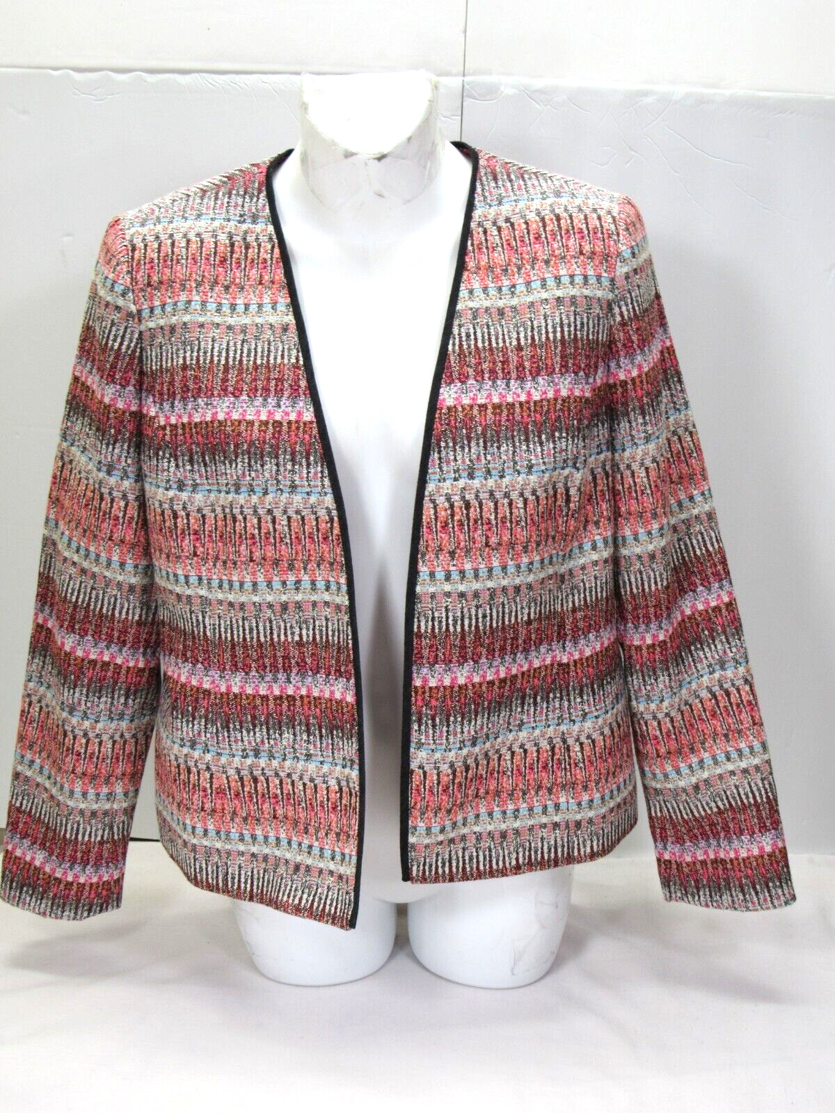 Kasper Open Front Cardigan Jacket Blazer Pink Blue … - Gem
