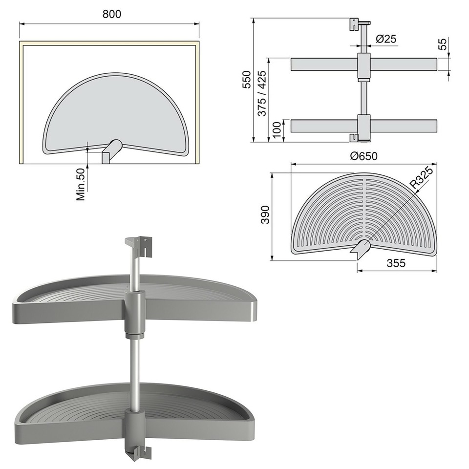 Kitchen Magic Corner Unit Carousel Storage Unit Shelf Trays 1/2 3/4 ...