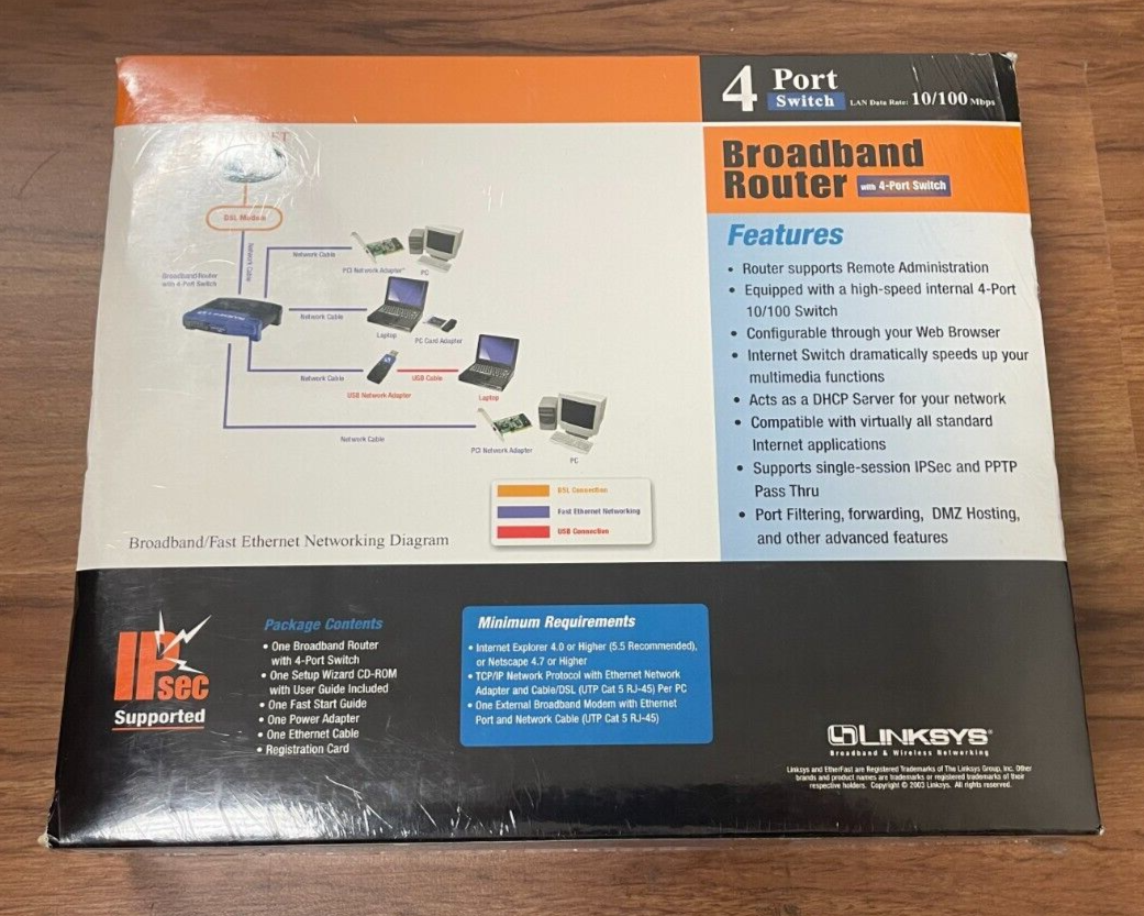 LINKSYS 4 PORT SWITCH BROADBAND ROUTER MODEL BEFSR41-VN v. 2 POWER CORD ...