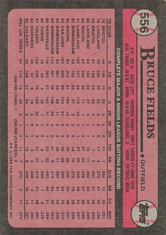 1989 Topps #556 Bruce Fields Seattle Mariners | eBay