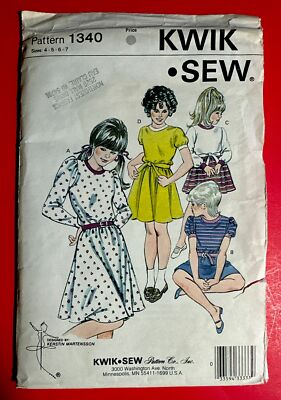 Girls Dresses Sewing Pattern Kwik Sew 1340 4 5 6 7 UNCUT Vintage | eBay