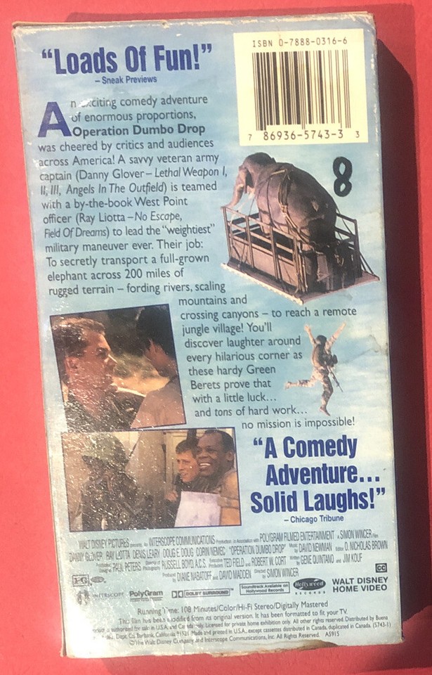 Operation Dumbo Drop (VHS, 1996) Danny Glover Ready Liotta Denis Leary ...