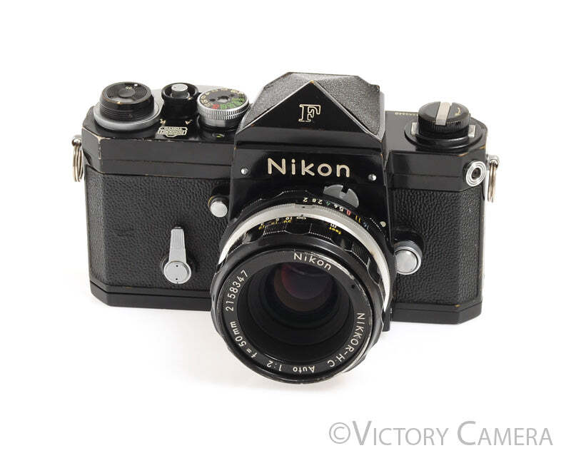 Nikon F Black Camera Body w/ Photomic Prism & 50mm f2 Lens -Nice, Good ...