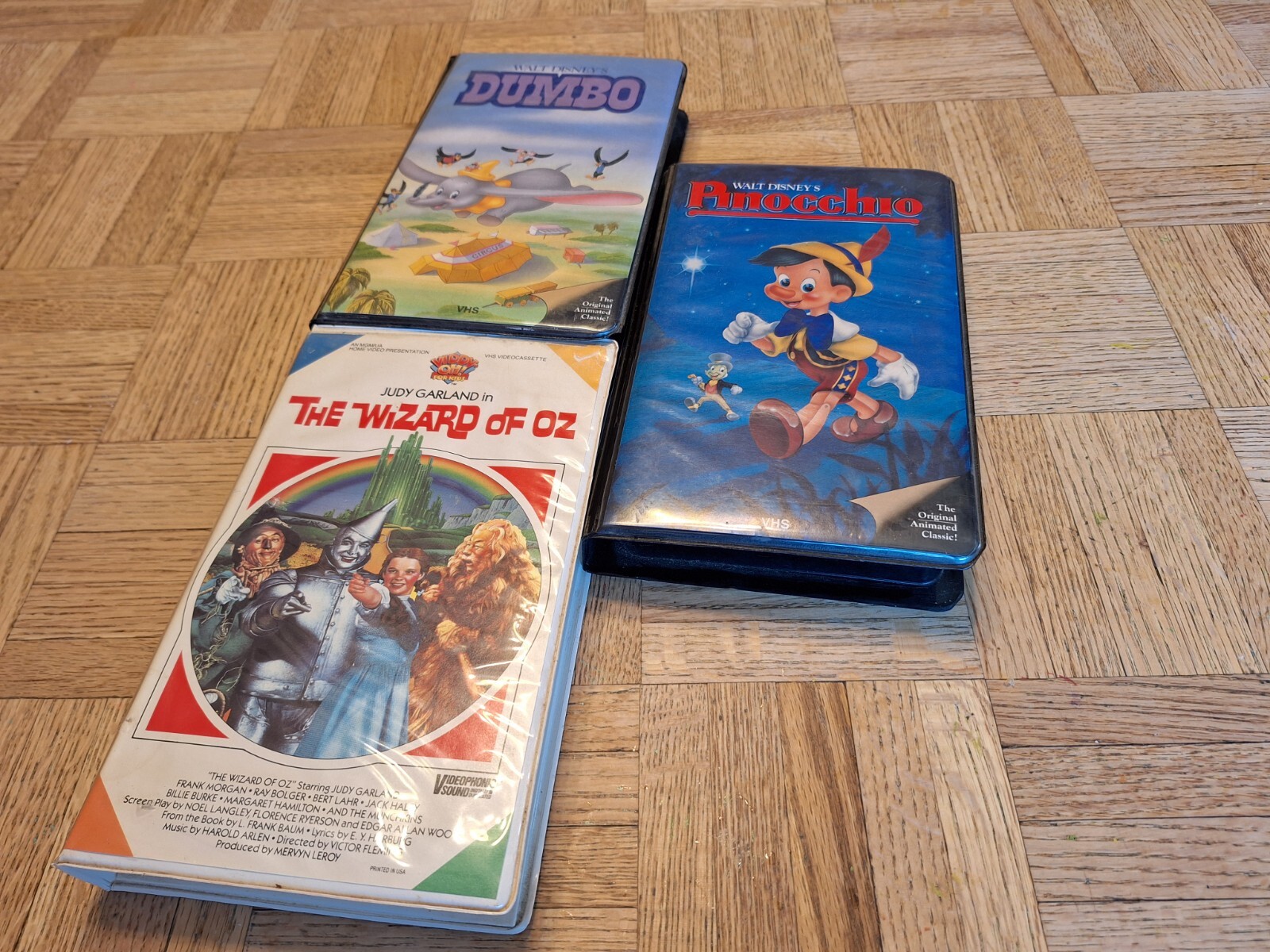 3 Kids VHS Tapes Black Diamond & Viddy OH Clamshell Dumbo OZ Pinocchio ...