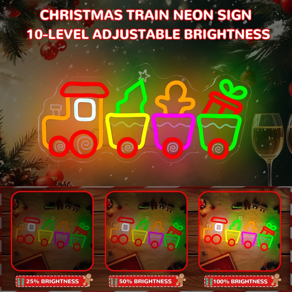 Christmas Train Neon Sign Gingerbread Train Led Sign Neon Christmas ...