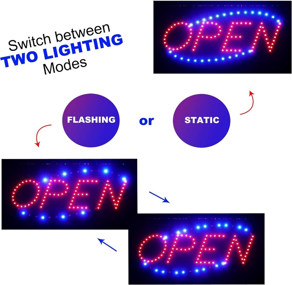 Neon Open Sign for Business: Horizontal LED Sign with Flashing Mode for ...