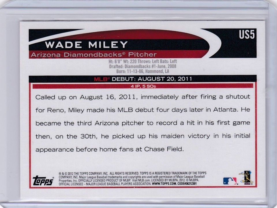 2012 Topps Update Rookie Wade Miley #US5 Arizona Dbacks - Brewers | eBay