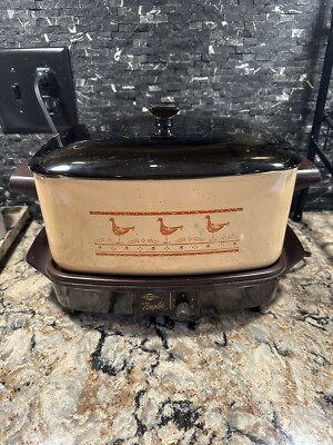 West Bend 6 Qt Vintage Slow Cooker Griddle Base Amber Glass Lid Chicken ...