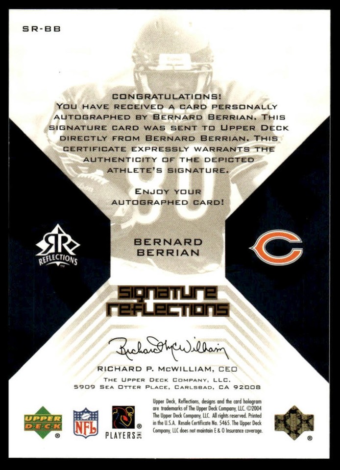 2004 Upper Deck Reflections #SR-BB Bernard Berrian Signature ...