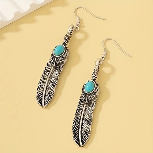 925 Sterling Silver Turquoise Eagle Hawk Falcon Bird Feather 3.25" Hook ...