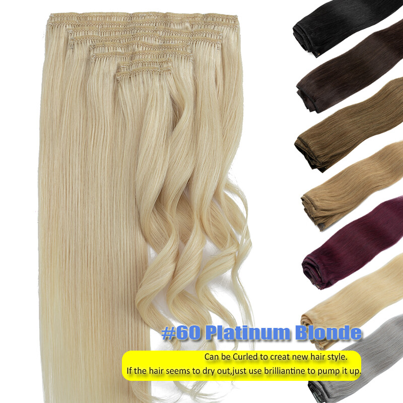Extra Thick Double Weft Remy Clip In 100% Human Hair Extensions Full ...