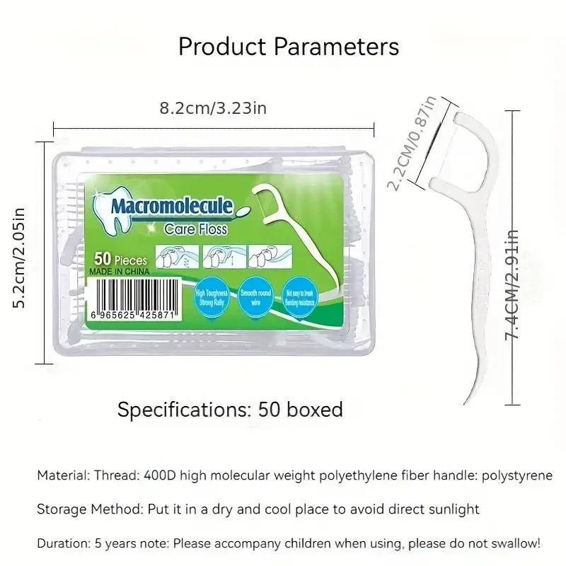 50pcs Dental Floss Stick Flossing String Tooth Picks Flossers Teeth ...