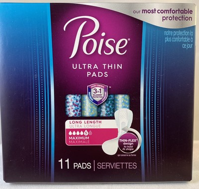 Poise Ultra-Thin Pads Long Length Level 5 Maximum Absorbency ( 11 Pads ...