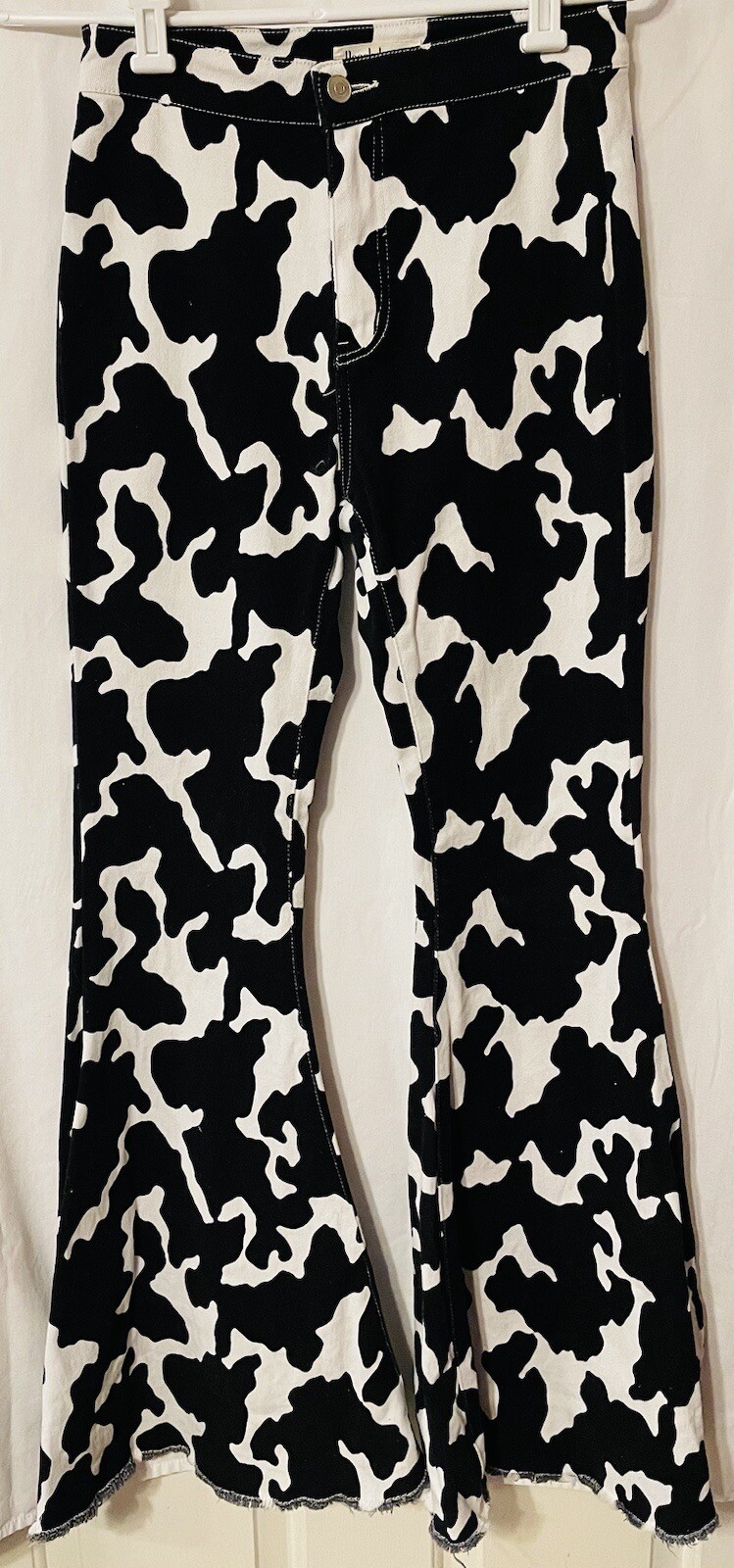 1960s Inspired Peach Love Black & White Cow Print Jea… - Gem