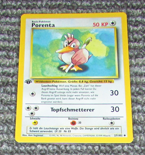 1999 Pokémon Base Set 1st Edition Porenta / Farfetch'd #27 German Card ...
