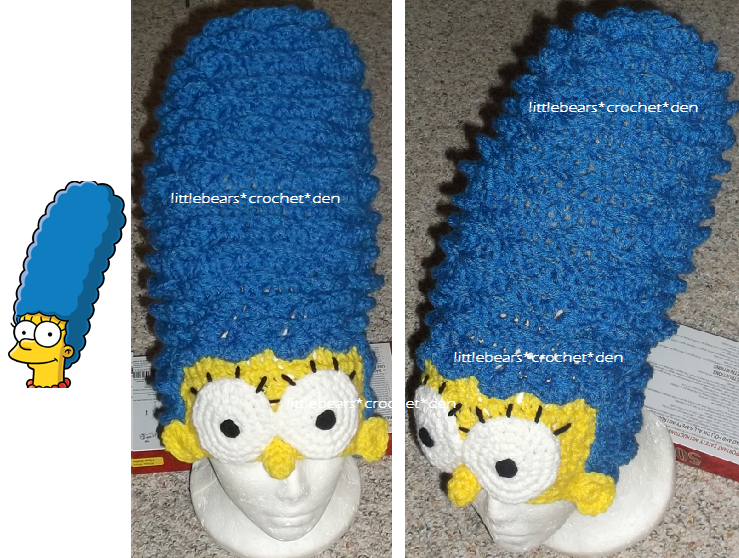 CUSTOM CROCHETED SIMPSONS MARGE with face WIG HAT Costume Halloween ...