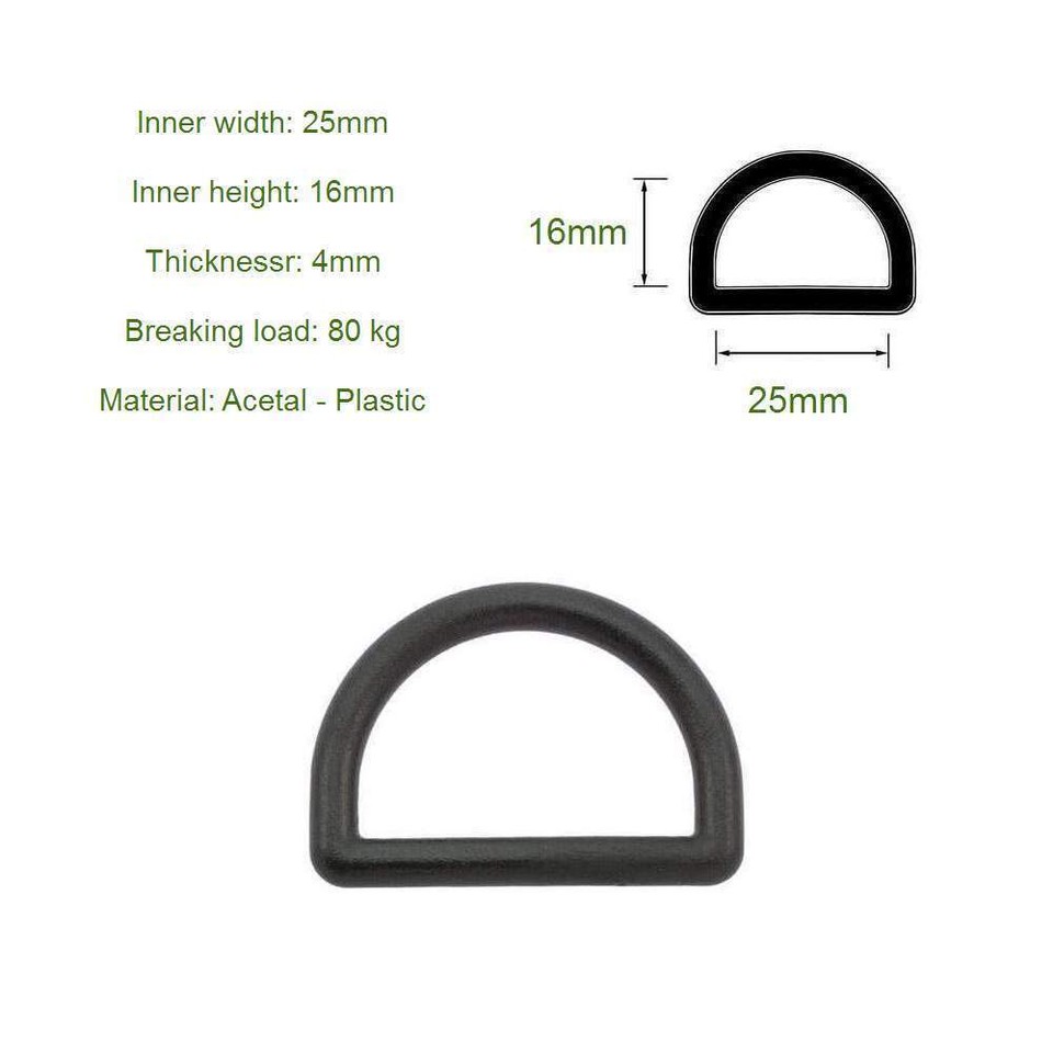 Plastic D Rings - 10mm, 20mm, 25mm, 30mm, 40mm, 50mm - Black - Acetal ...