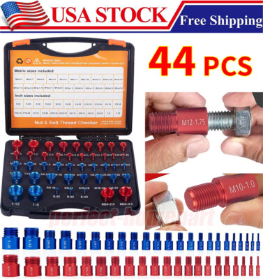 44PCS Inch & Metric Set Nut & Bolt Thread Checker Identifier Thread ...