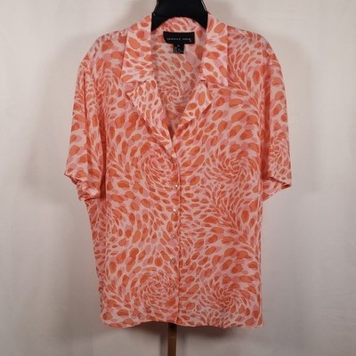 Vintage August Silk 100% Silk Blouse Orange & Pink Watercolor Print ...