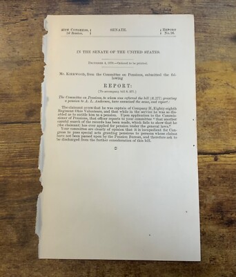 Antique 1879 Government Report A. L. Anderson Co. H 88th Reg. Ohio Vol ...
