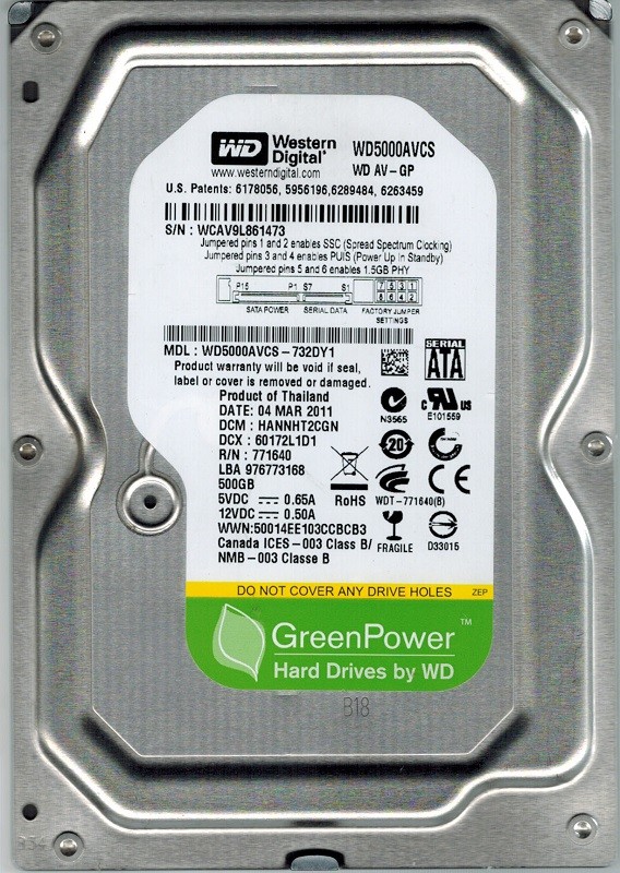 Western Digital WD5000AVCS-732DY1 500GB DCM: HANNHT2CGN WCAV9 | eBay