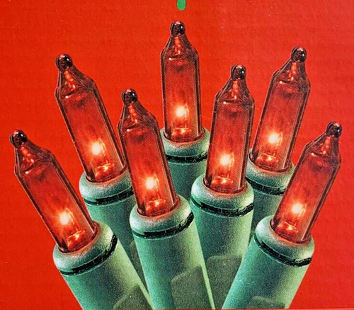 RED Mini Lights String 100 Count Christmas Incandescent Green Wire 20 ...