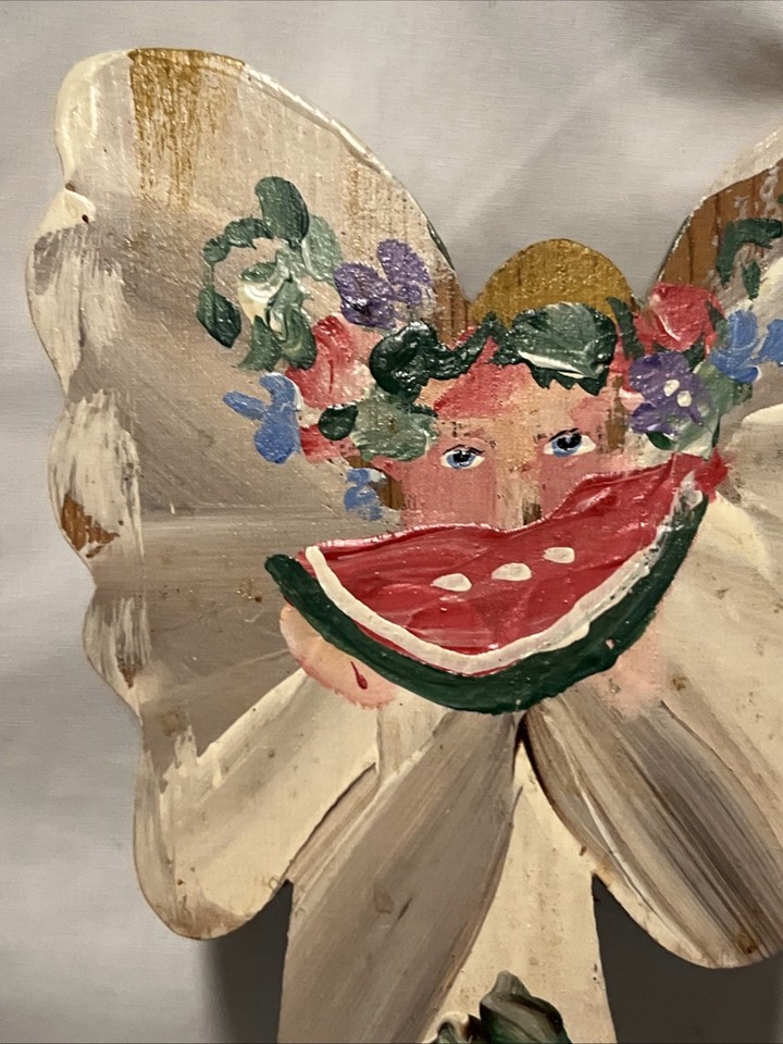 Lorraine Gendron Angel Eating Watermelon Hand Painted Wood Statue | eBay