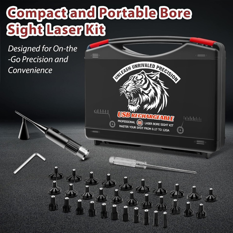USB Rechargeable Green Laser Bore Sight Kit with 32 Adapters for All ...