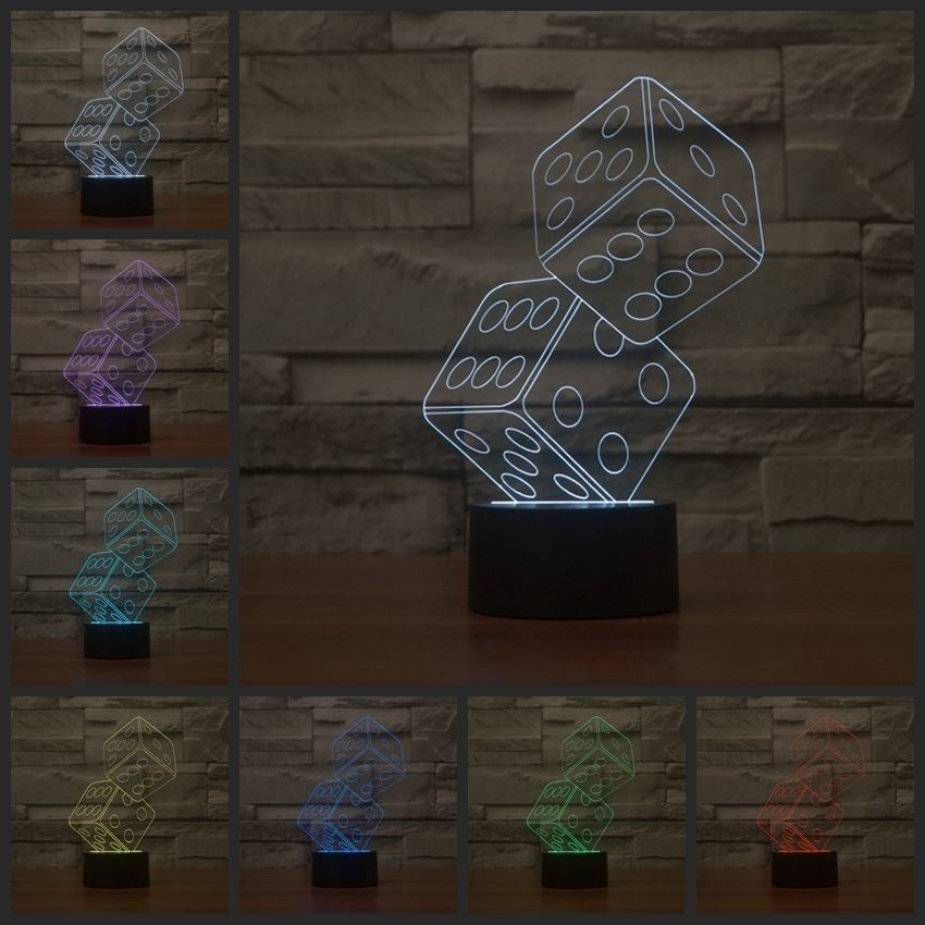 3D Lamp Dice Optical Illusion Led Night Light 7 Colors Touch Switch New ...