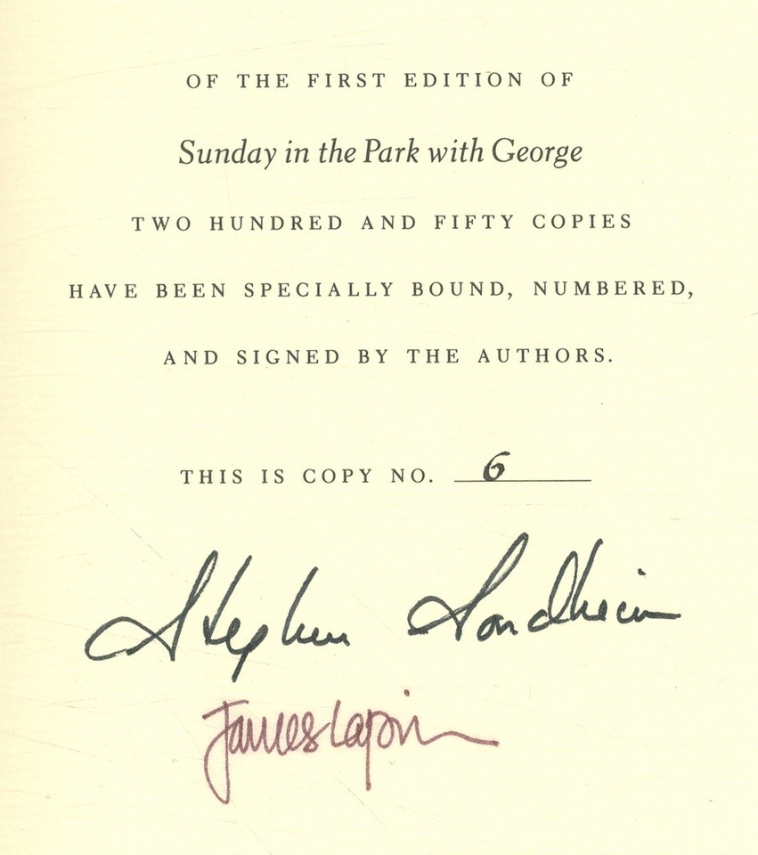 Stephen SONDHEIM, James Lapine / Sunday in the Park with George Signed ...
