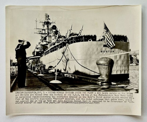 1955 USS Boston Navy Terrier Guided Missile Ship Flag Salute Vintage ...
