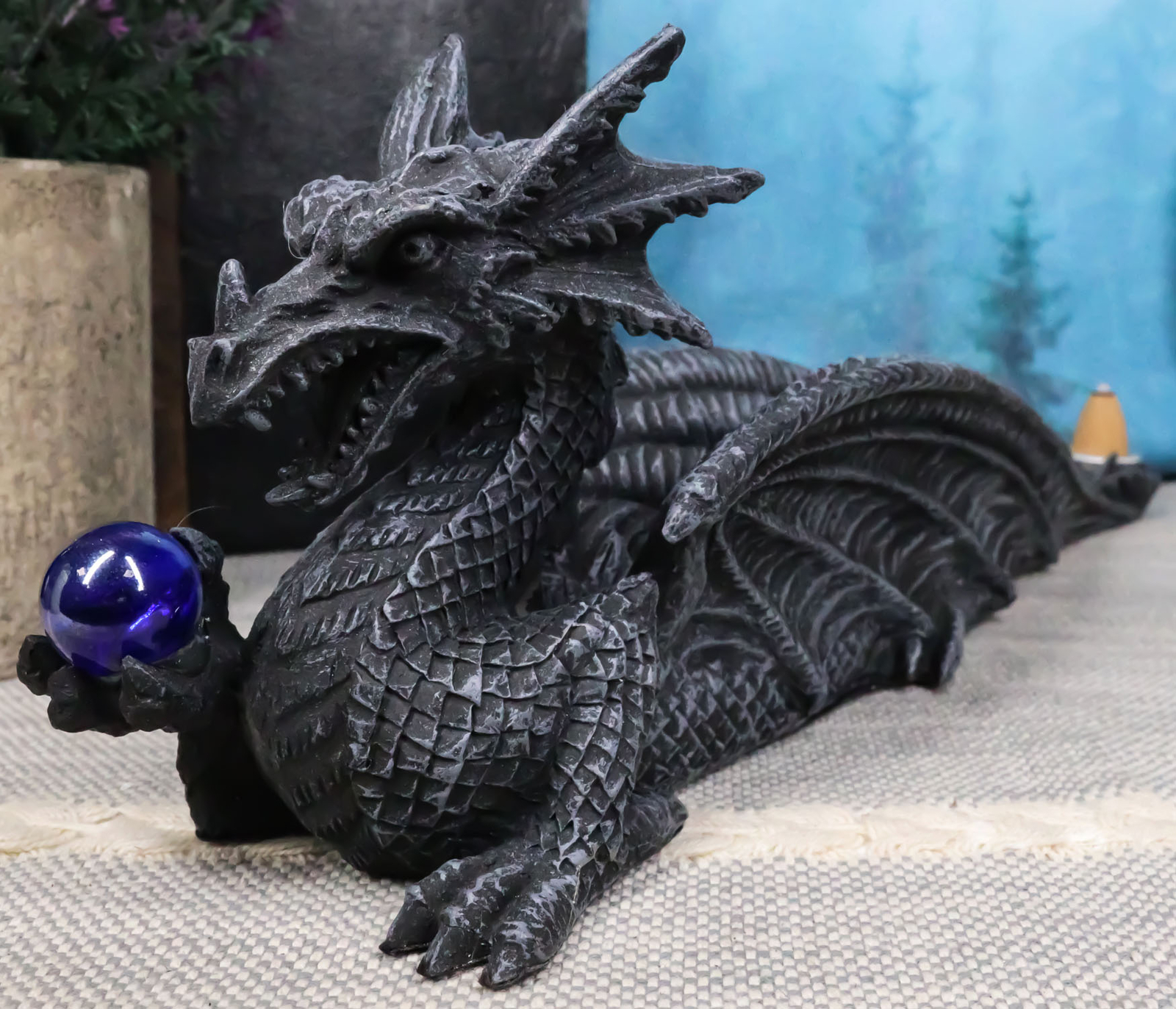 Longwei Dragon Holding Blue Orb Incense Burner Sculpture Figurine in ...