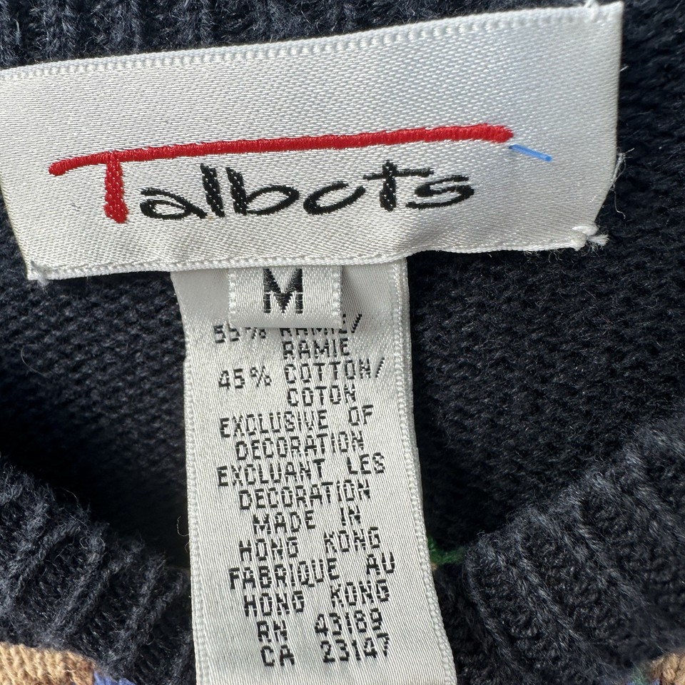 Vtg Talbots Winter Scene Dog Sweater M 90s Snow Cabin Hand Knit Hong Kong | eBay