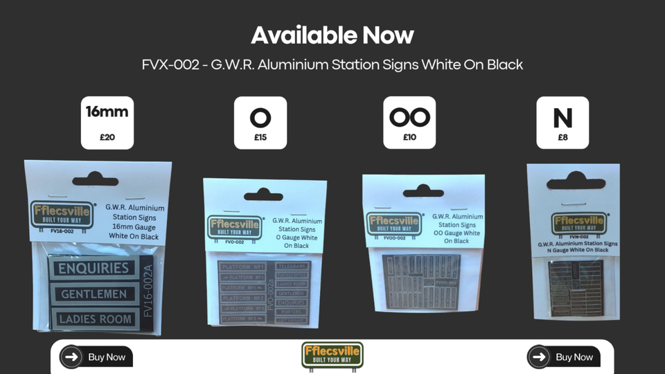 Fflecsville FVO-002 G.W.R. Aluminium Station Signs O Gauge White On ...