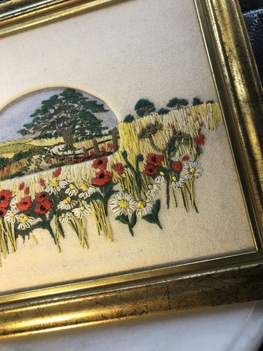 Framed embroidery picture of poppies in a cornfield, 11"x 9" | eBay UK