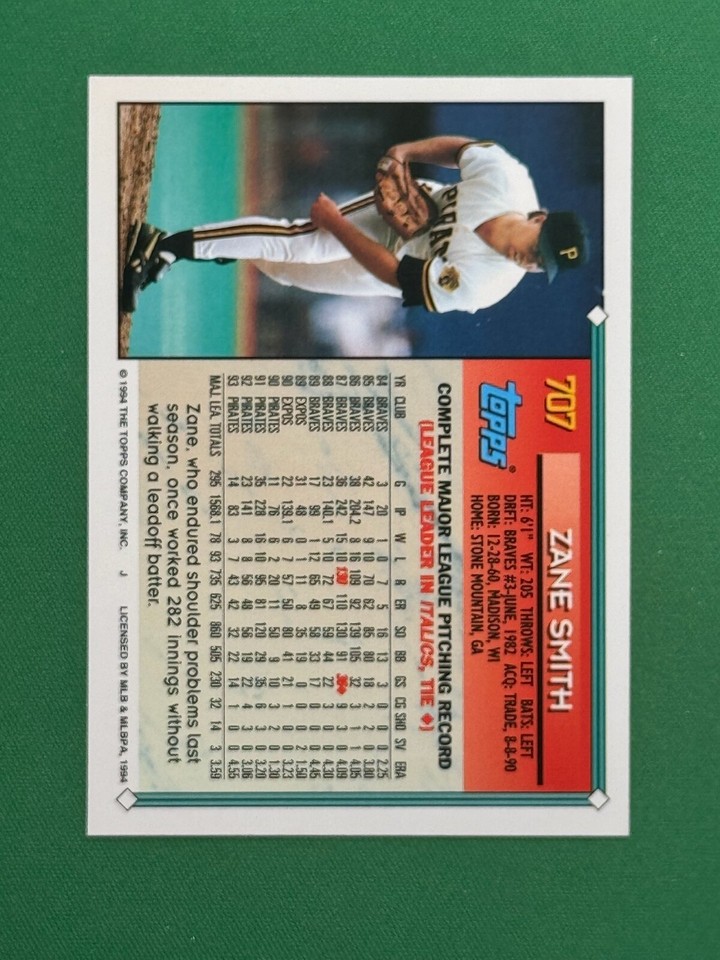 1994 Topps Series 2 Baseball Zane Smith #707 Topps Gold Parallel | eBay