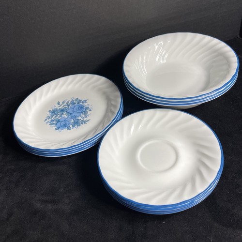 CORELLE CORNING BLUE VELVET ROSE BOWLS, SALAD PLATES, SAUCERS Lot Of 11 ...