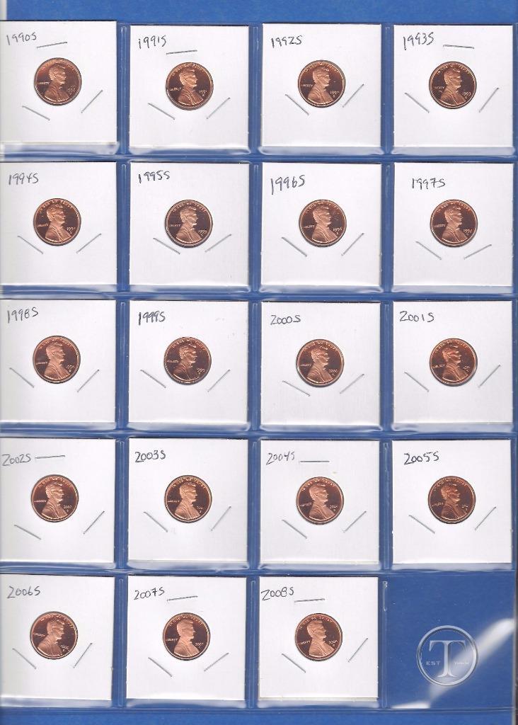 1990 - 2008 S Lincoln Proof Cent Penny Set - 19 Proof Pennies- 1990 ...