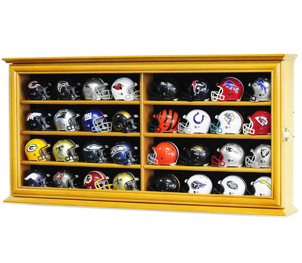 32 Pocket Pro NFL Mini Helmet Helmets Display Case Wall Cabinet 2 SIDES ...