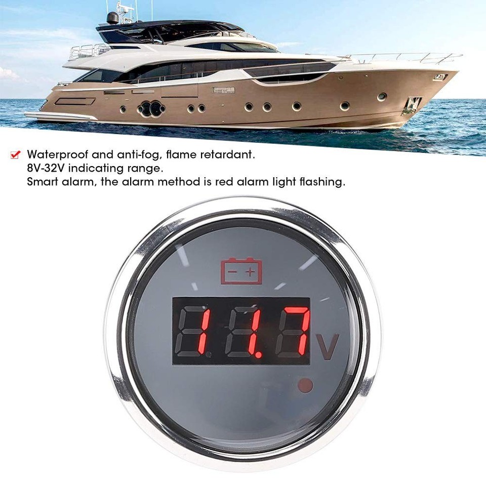 Marine Voltmeter, Waterproof Anti‑fog LED Digital Battery Voltage Gauge ...