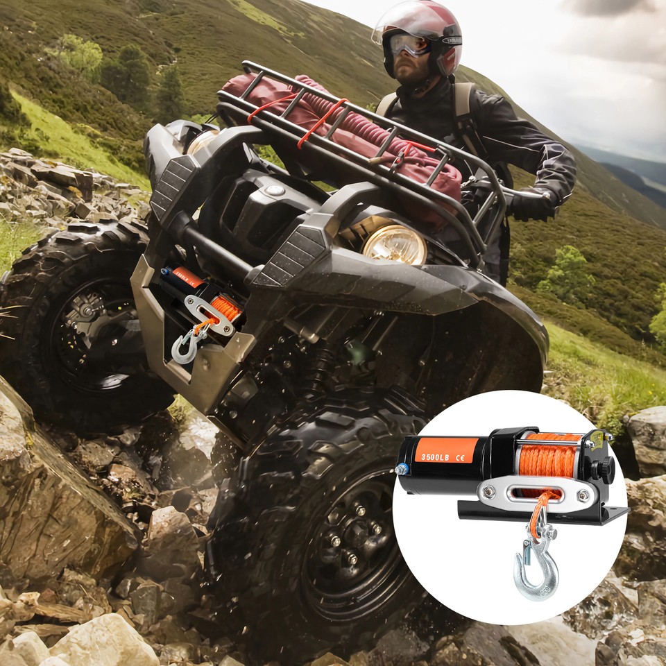 VEVOR Electric Winch ATV UTV 3500 lb Synthetic Rope Waterproof Wired ...