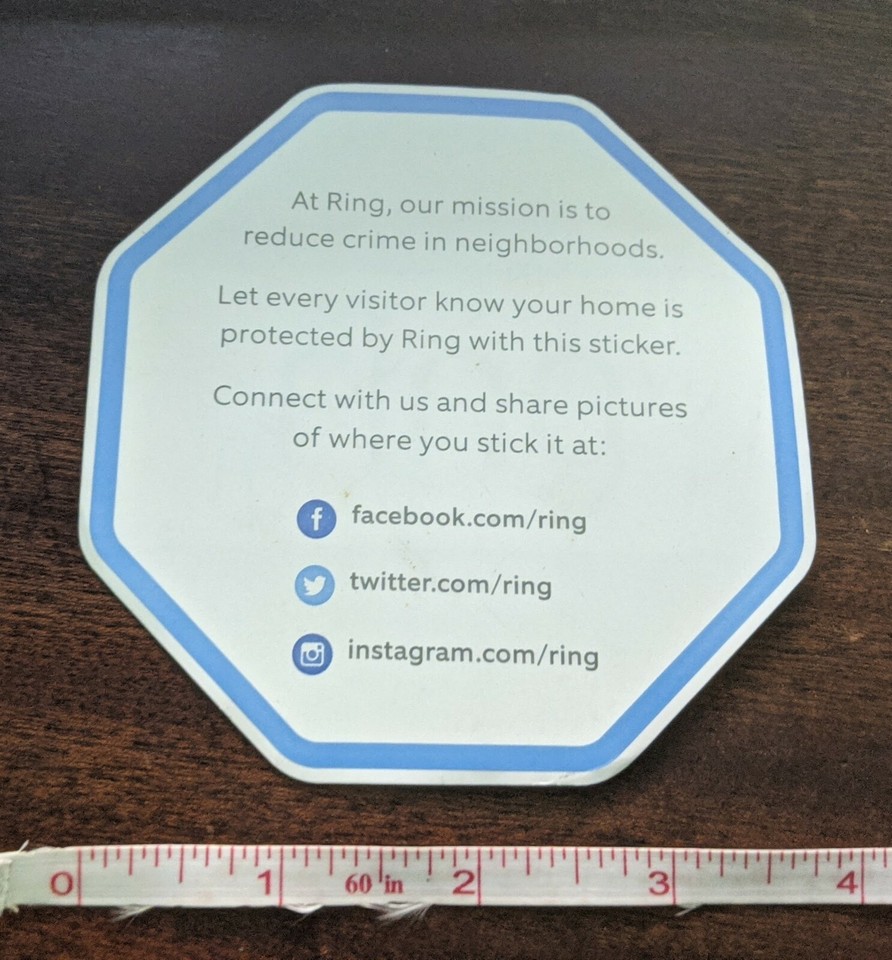 4" Orig OEM Genuine Ring Doorbell Sticker Decal Video Security Cam Door ...