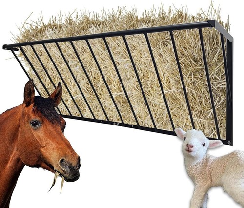 63'' Long Livestock Hay Feeder w/ 48 Gallon Large Capacity Wall Mounted ...